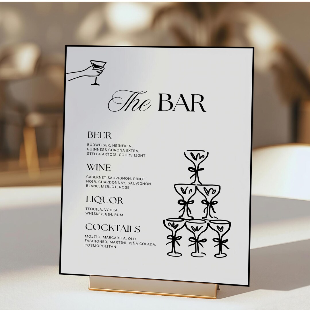 Bar Sign Wedding Template, Wedding Bar Sign, Bar Menu Sign, Rehearsal ...