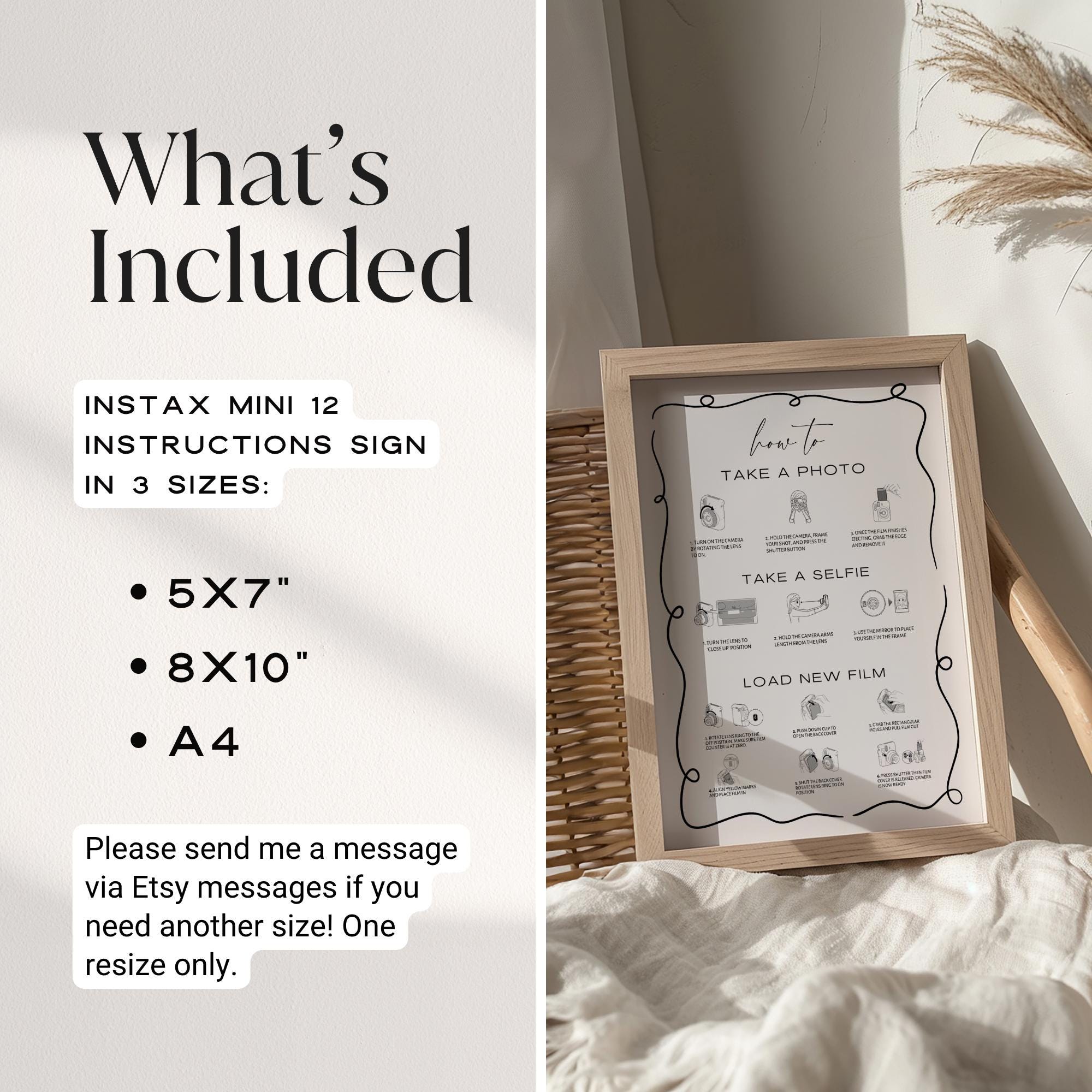 Instax Mini 12 Instructions Sign, Polaroid Guest Book Sign, Editable ...