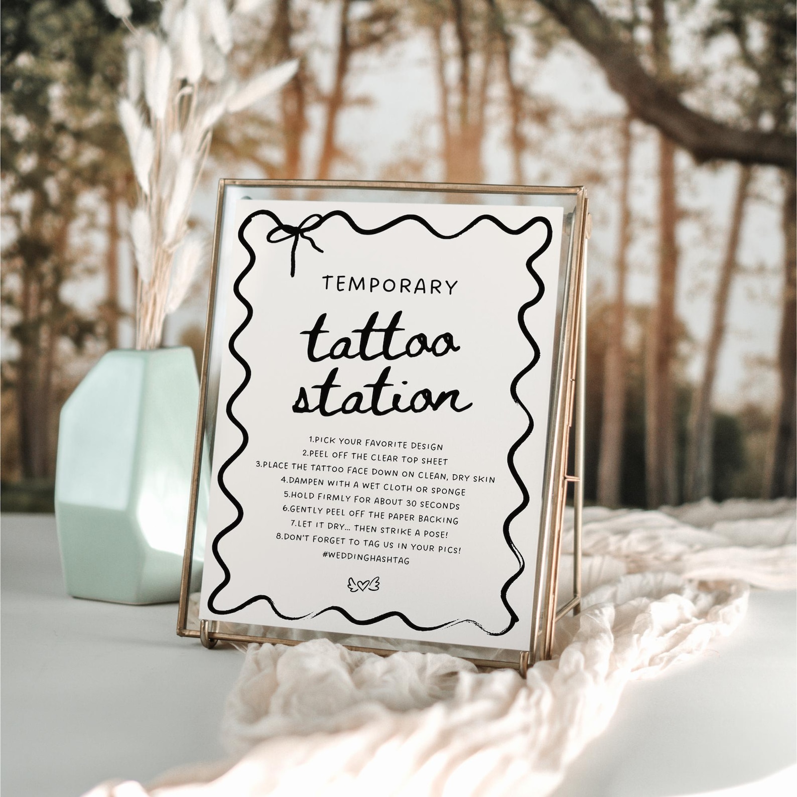 Wavy Temporary Tattoo Station Table Sign, Editable Wedding Reception ...