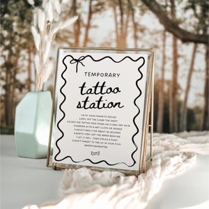 Wavy Temporary Tattoo Station Table Sign, Editable Wedding Reception ...