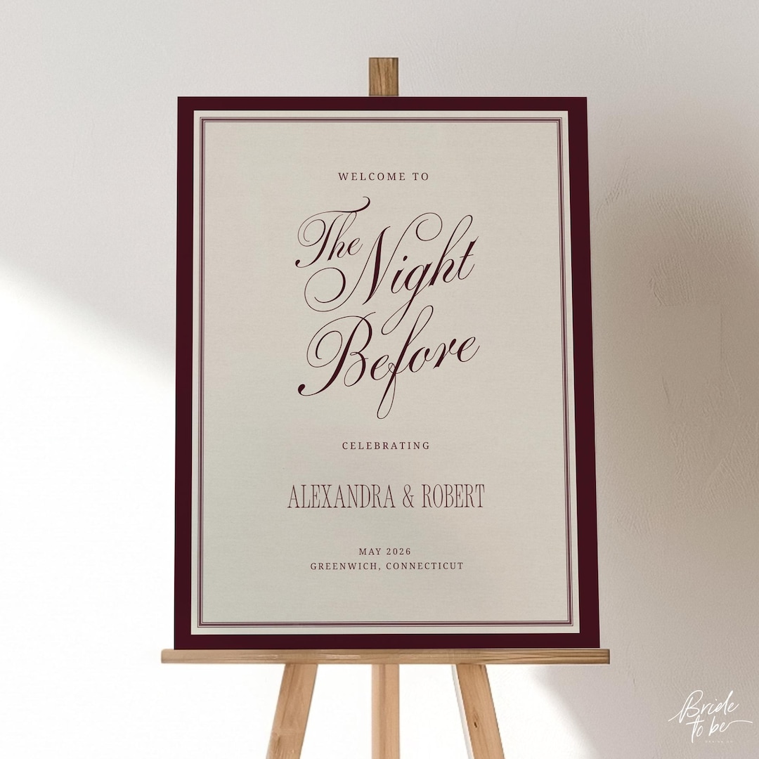 Old Money Aesthetic, Burgundy Rehearsal Dinner Welcome Sign, Night ...