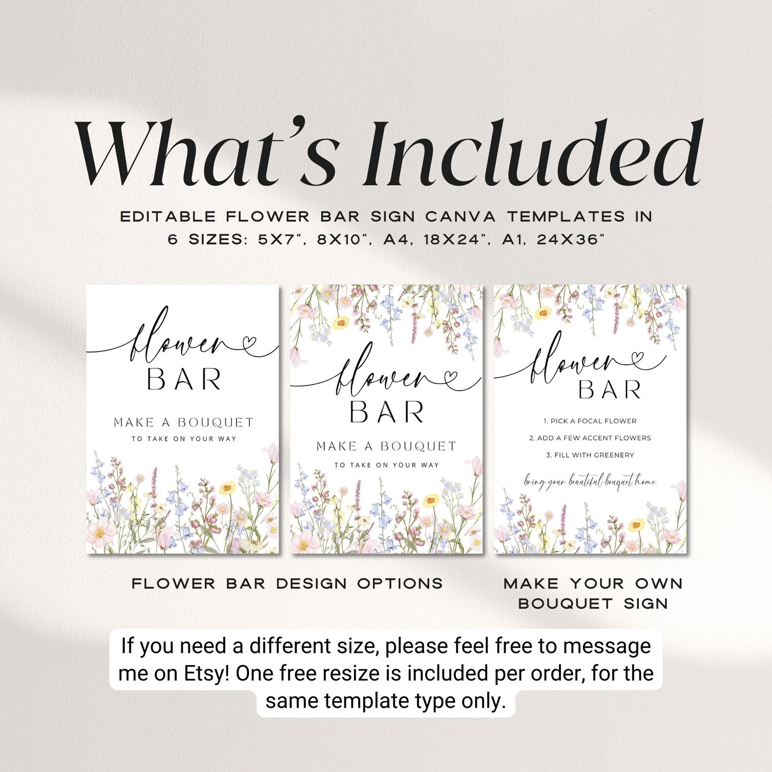 Flower Bar Sign Template, Floral Wedding Signs, Editable Make a Bouquet ...