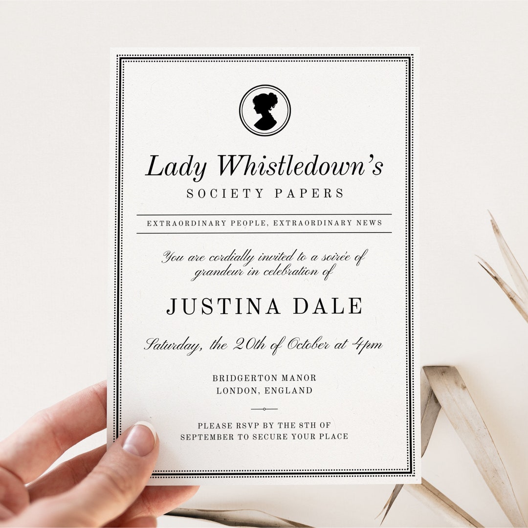 Bridgerton Themed Bridal Shower Invitation, Lady Whistledown Society Papers, Dearest Gentle ...
