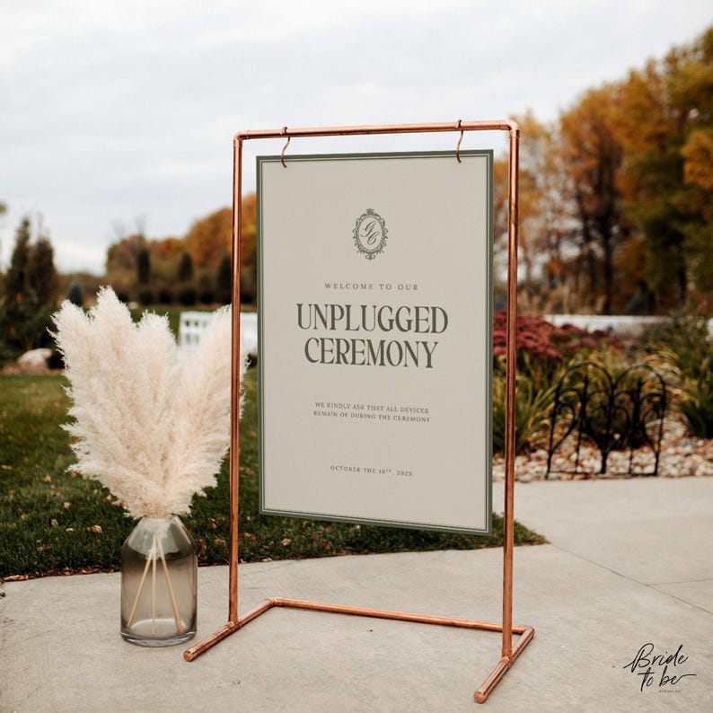 Olive Green Unplugged Ceremony Template, Old Money Style Wedding Sign ...