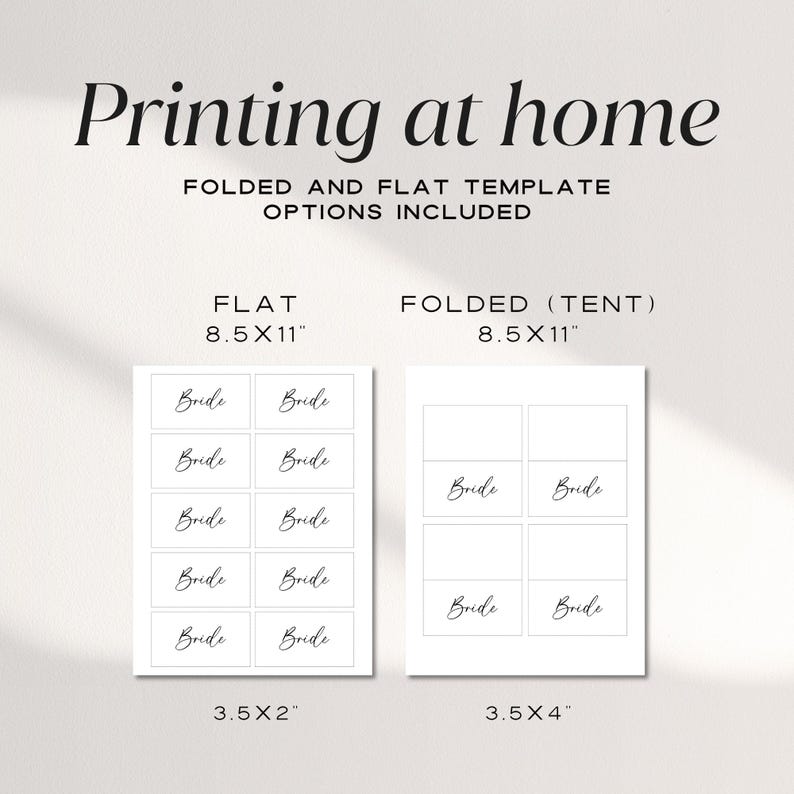 Minimalist Place Card Template, Flat and Foldable Table Name Card ...