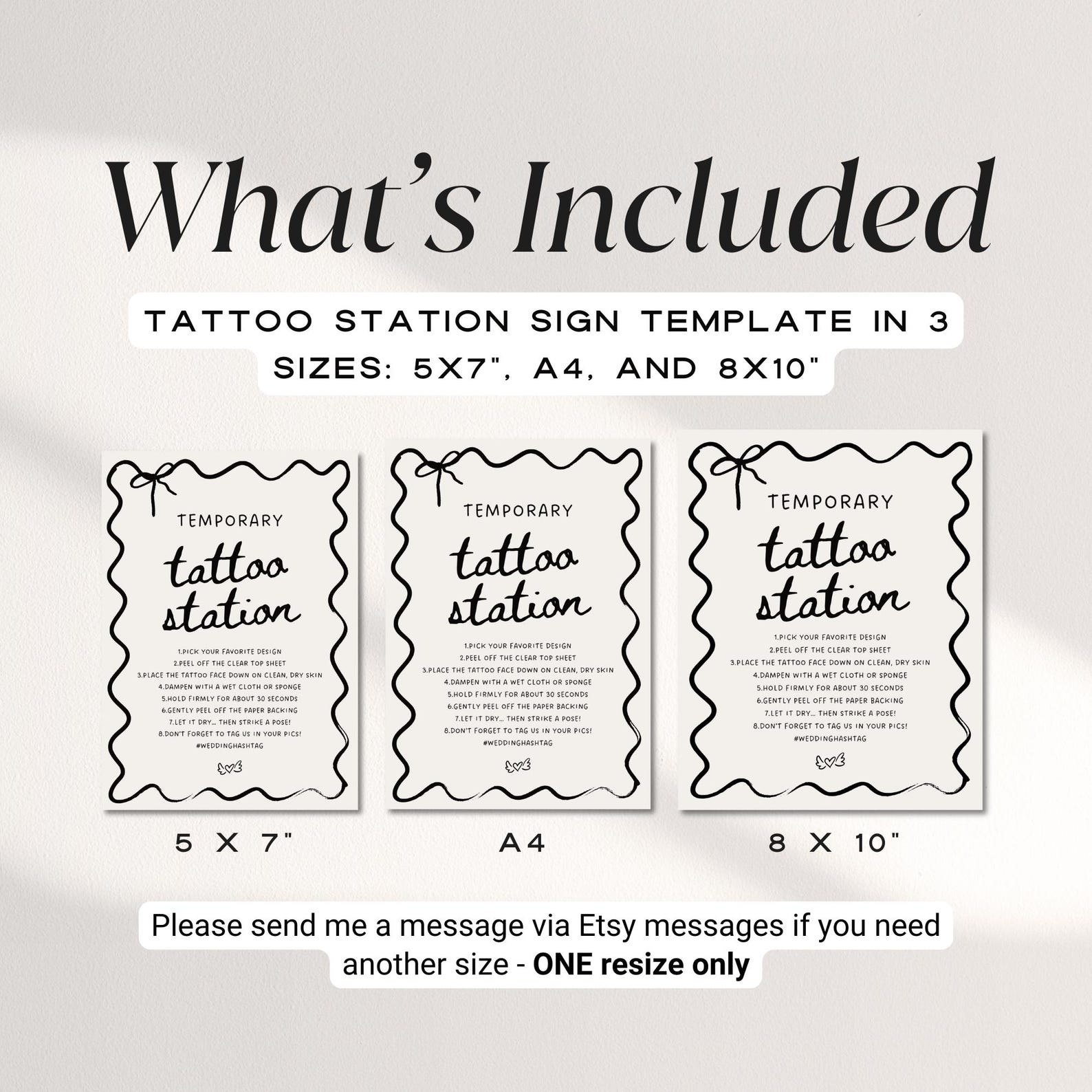 Wavy Temporary Tattoo Station Table Sign, Editable Wedding Reception ...