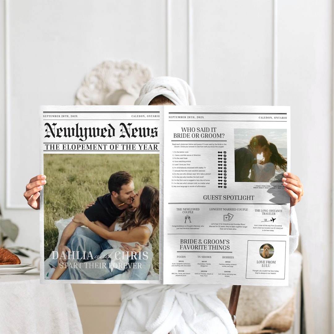 Wedding Newspaper Template Photo, Newspaper Wedding Program, Editable ...