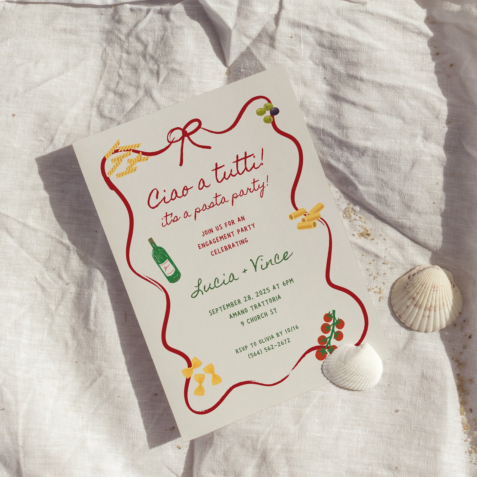 Italian Pasta Engagement Party Invitation, Party Invitation, Lets ...