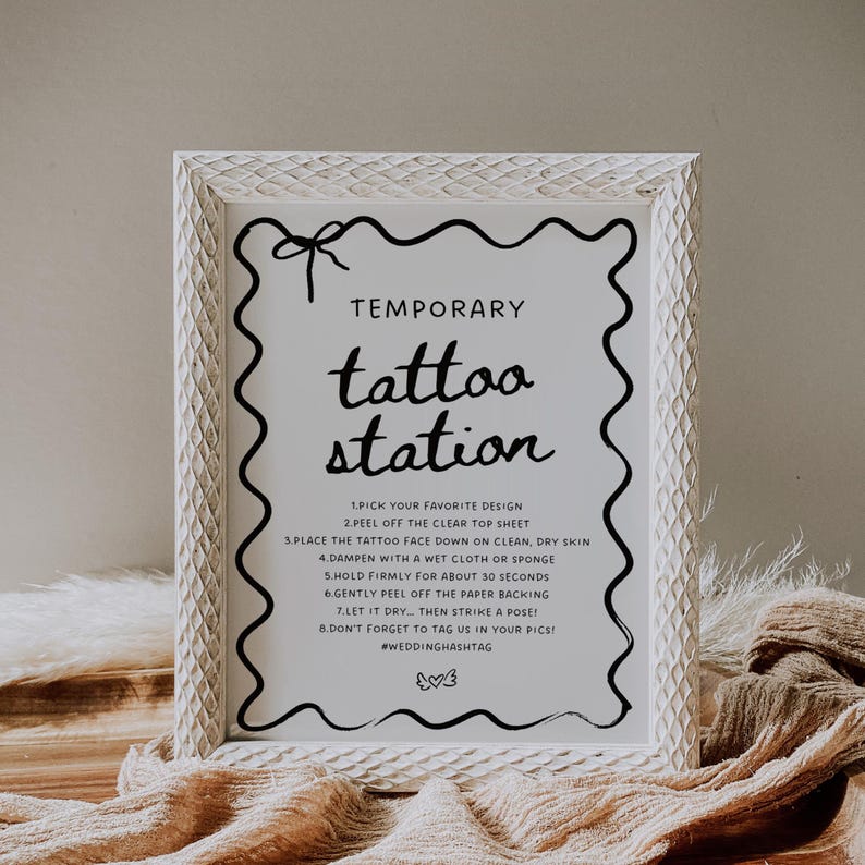 Wavy Temporary Tattoo Station Table Sign, Editable Wedding Reception ...