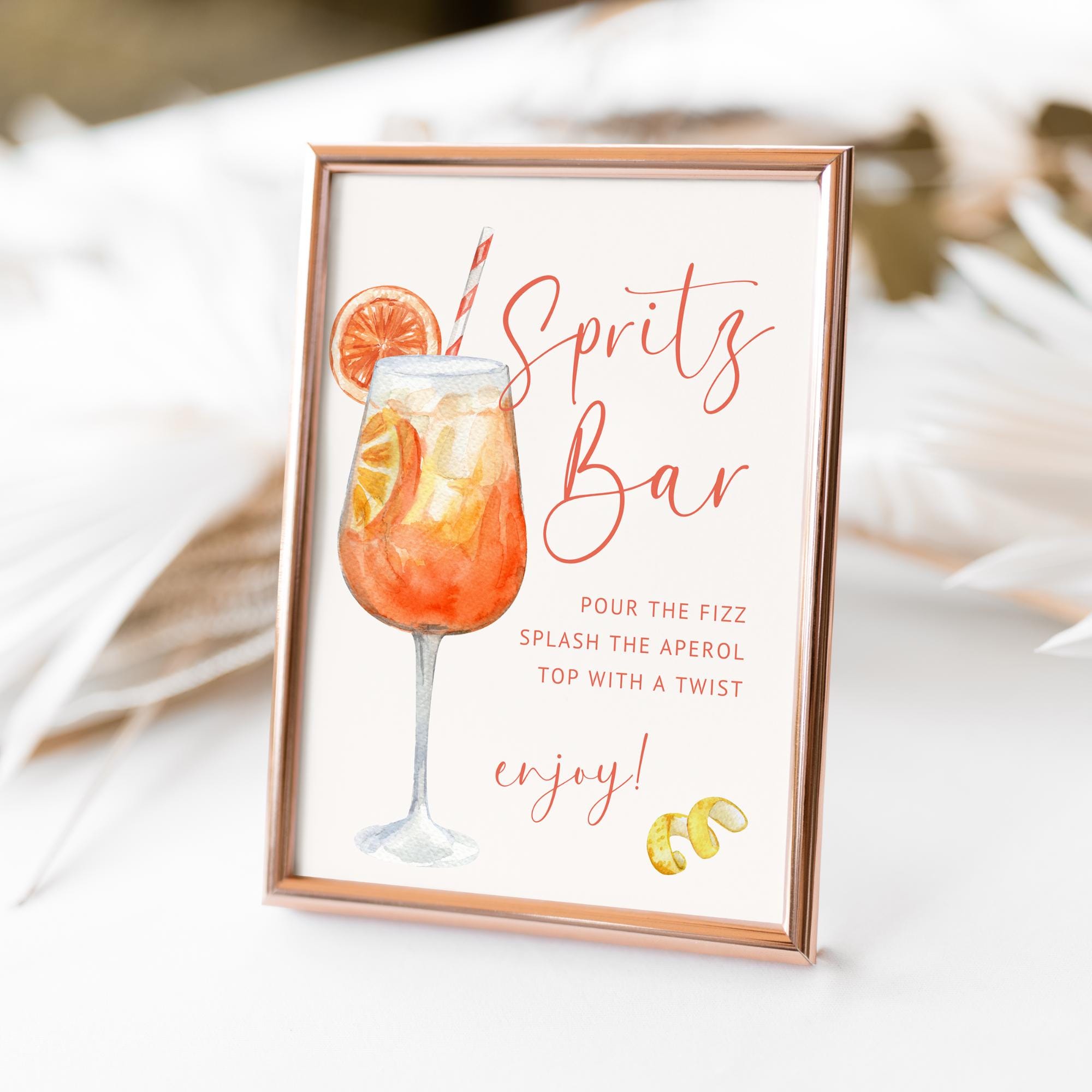 Aperol Spritz Bar Sign Template, Watercolor Aperol Spritz Sign, Wedding ...