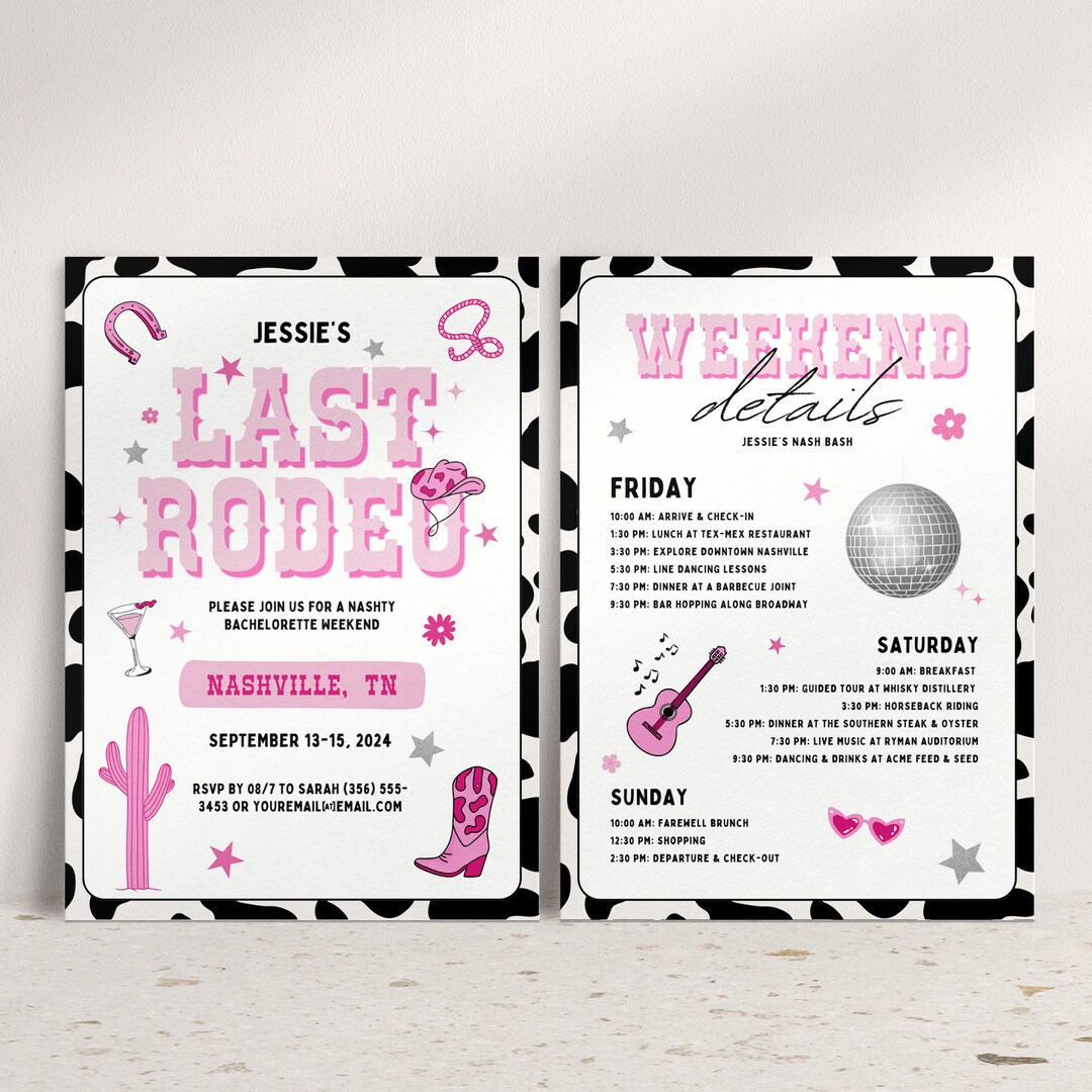 Pink Last Rodeo Bachelorette Party Itinerary Template, Nashville ...
