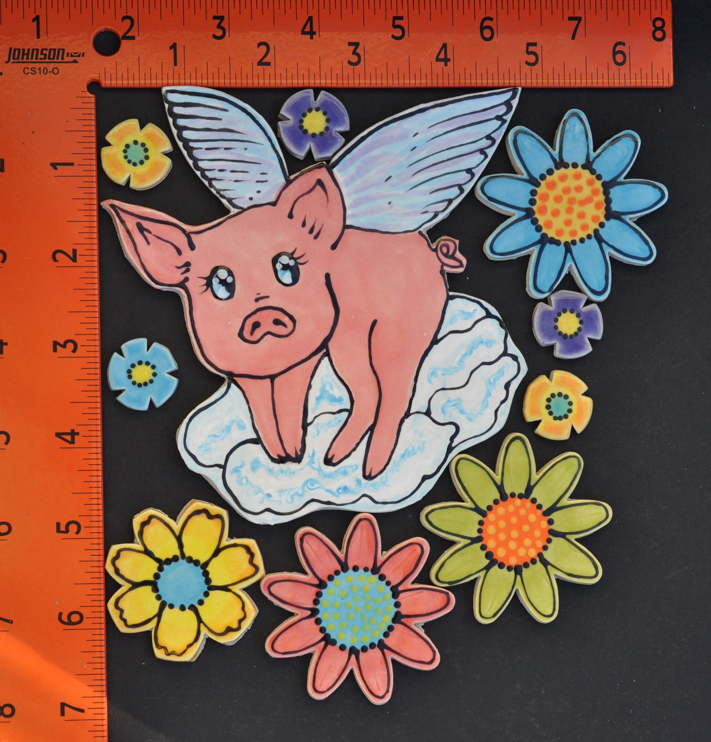 Handmade Mosaic Ceramic Tile Pigs Fly, Flowers , Mosaic Clay Tile - Etsy