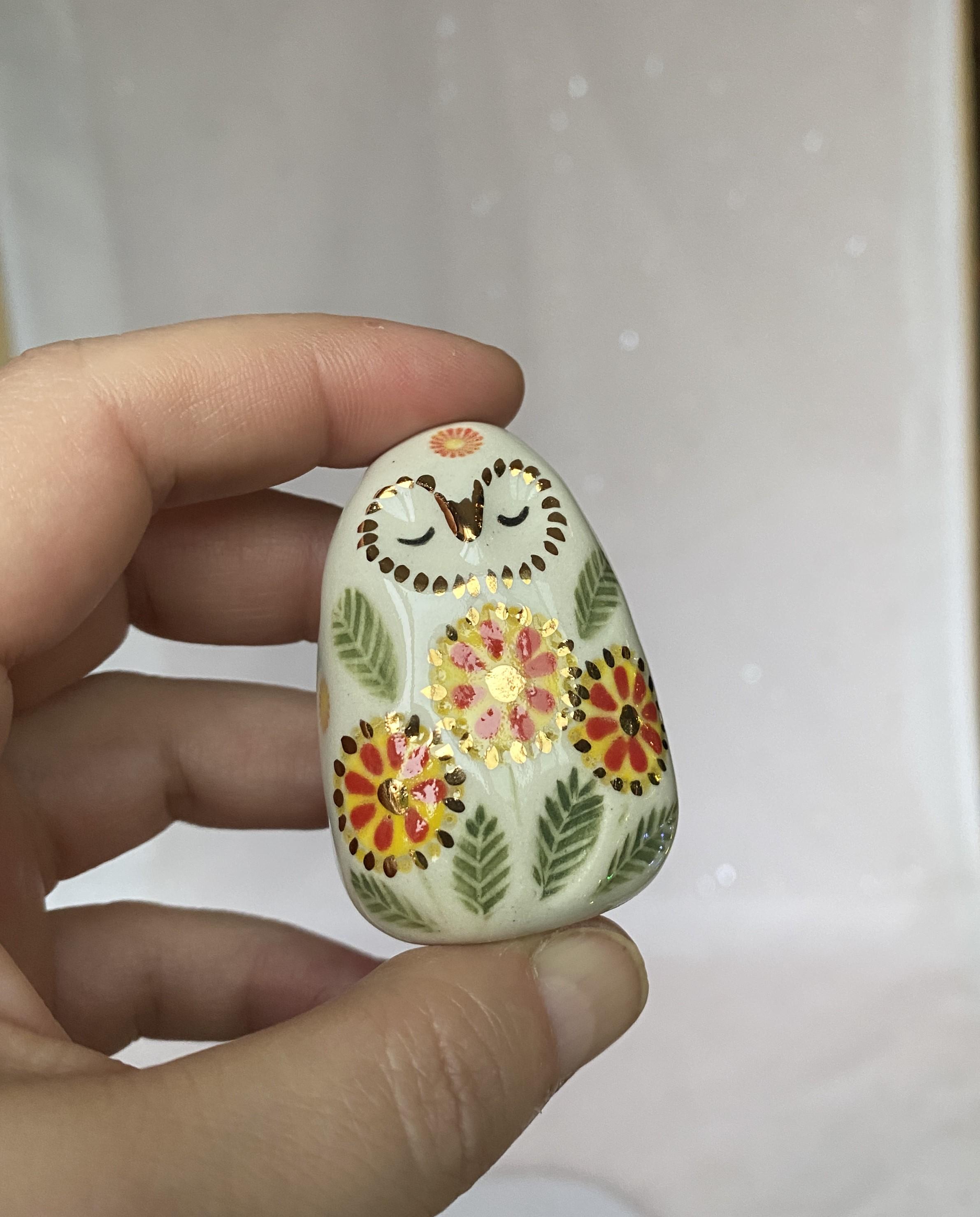 Handmade Ceramic Porcelain Miniature Owl Figurine . Gold Lustre - Etsy