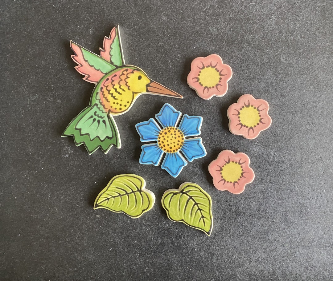Handmade Mosaic Ceramic Tile Hummingbird in the Garden , Mosaic Clay ...
