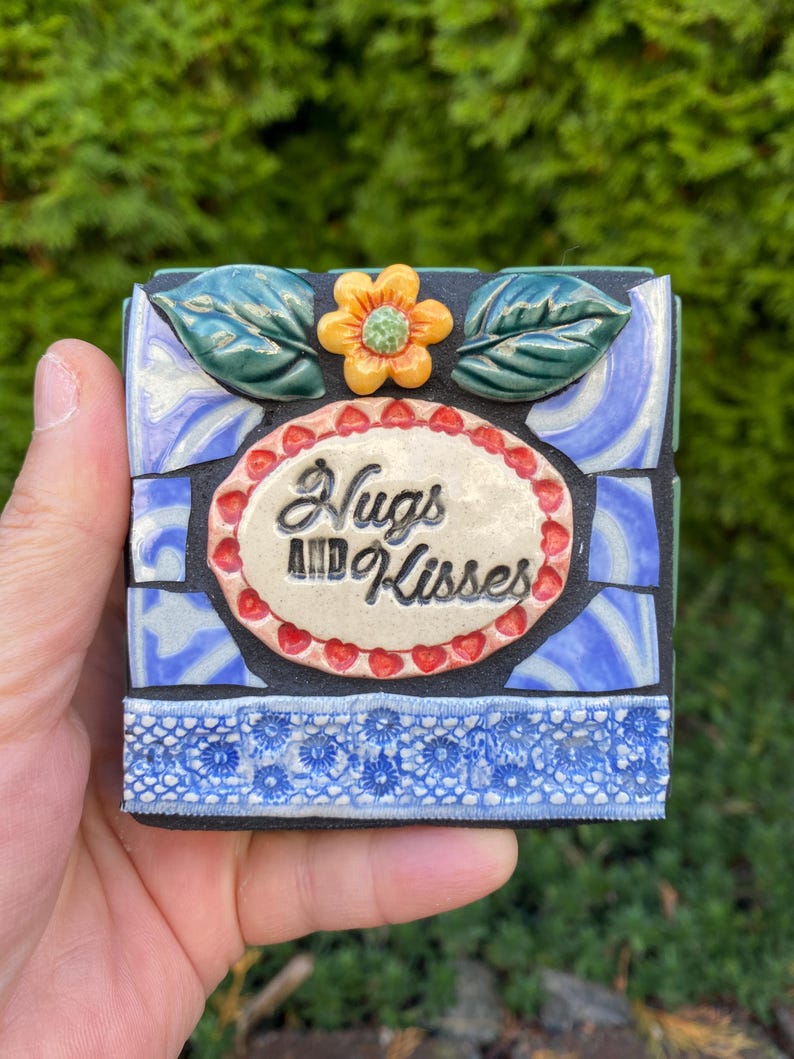 Hugs and Kisses Ceramic Mosaic Plaque, Wall Art, Decor, Picassiette ...