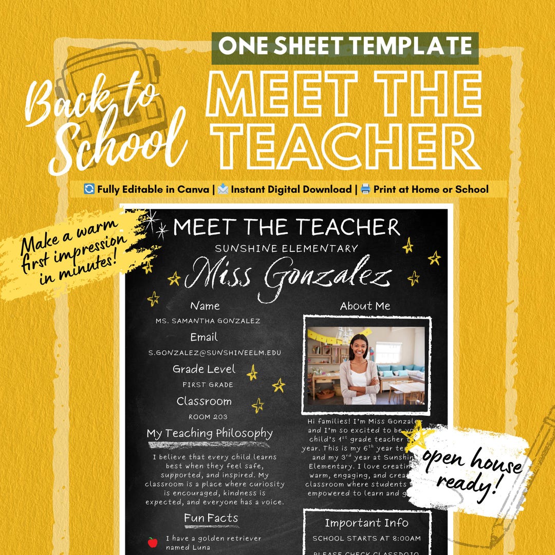 Chalkboard Meet the Teacher Template | Editable Canva Welcome Sheet ...