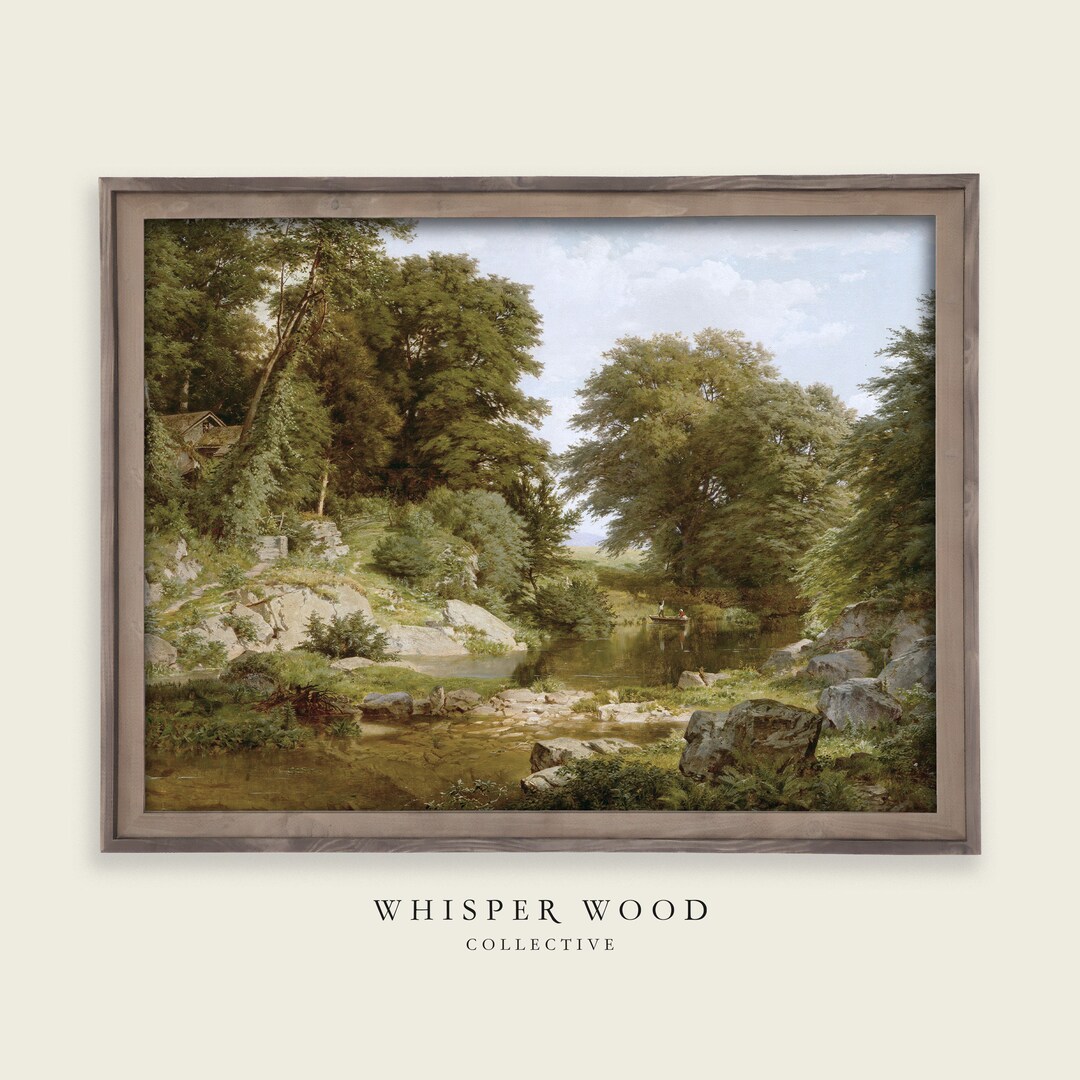 Vintage Woodland Brook Landscape Painting | Muted Art Print | Digital ...