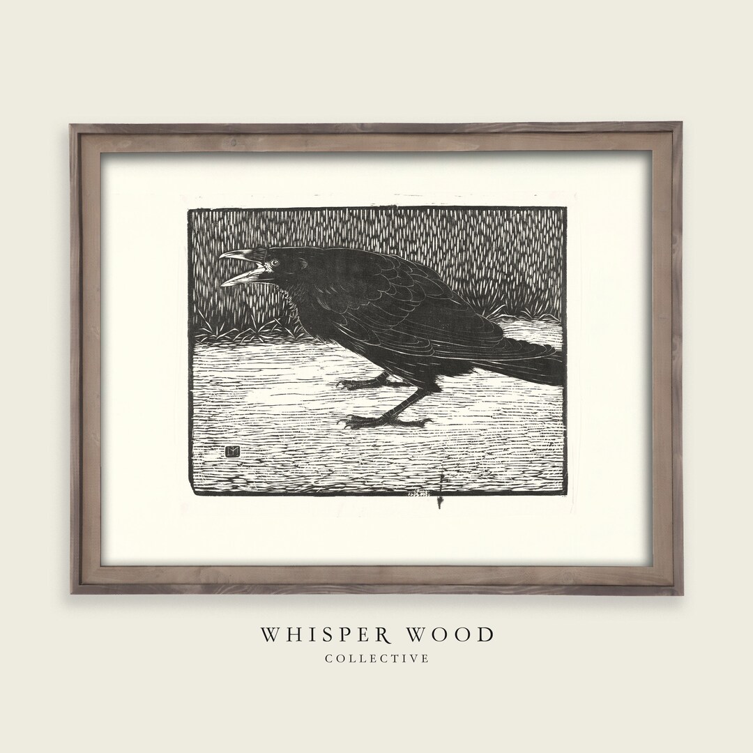 Screaming Crow Woodcut Downloadable Dark Academia Art Print #175 - Etsy