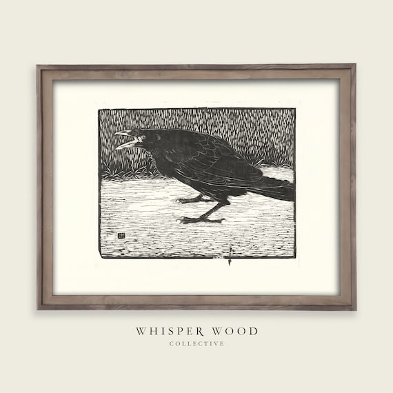 Screaming Crow Woodcut Downloadable Dark Academia Art Print - Etsy
