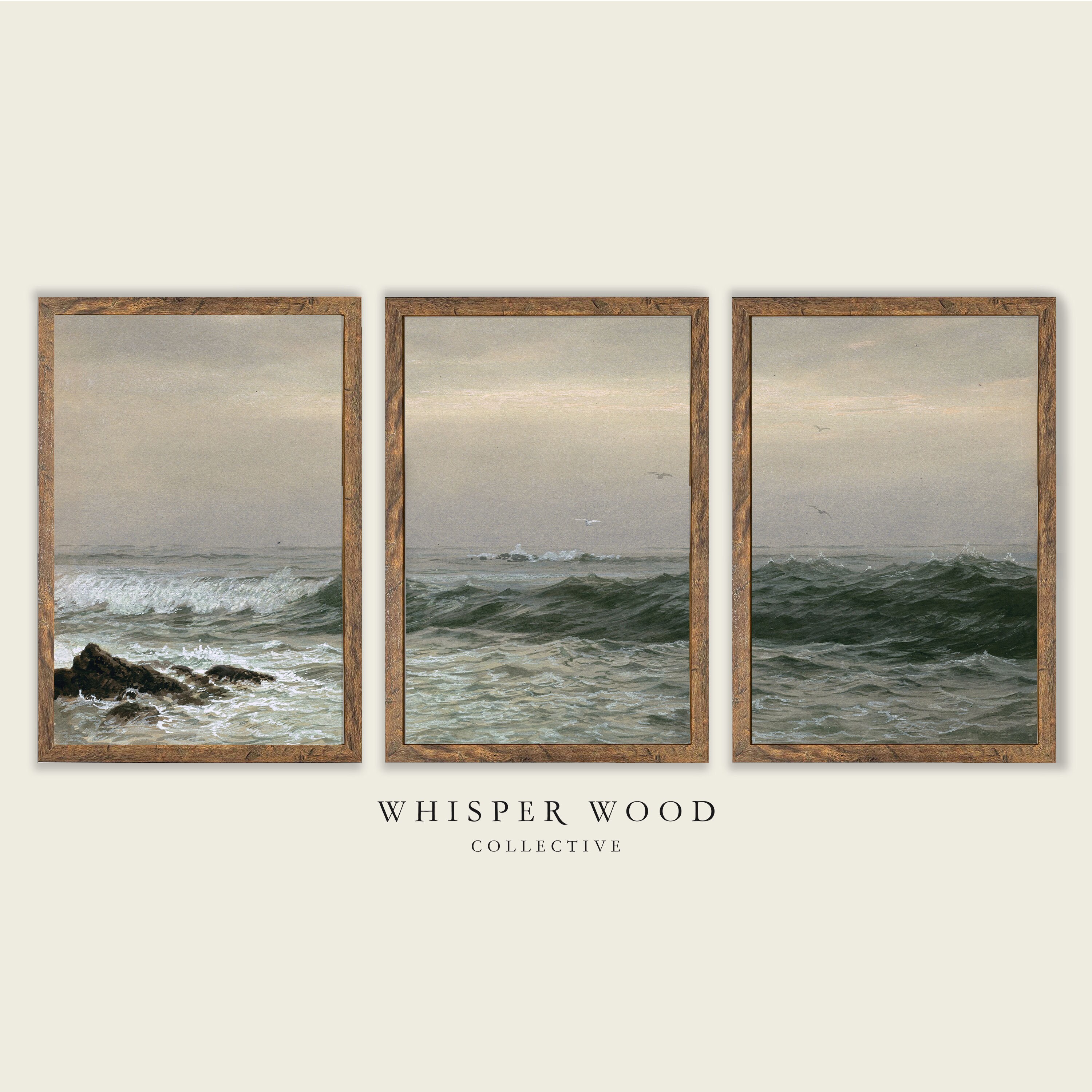 Ocean Waves Triptych 3 Piece Printable Wall Art Green Sea - Etsy