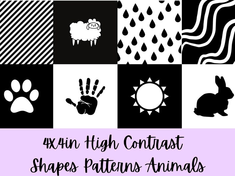 50 Printable Black & White Montessori Flashcards | High Contrast Visual ...