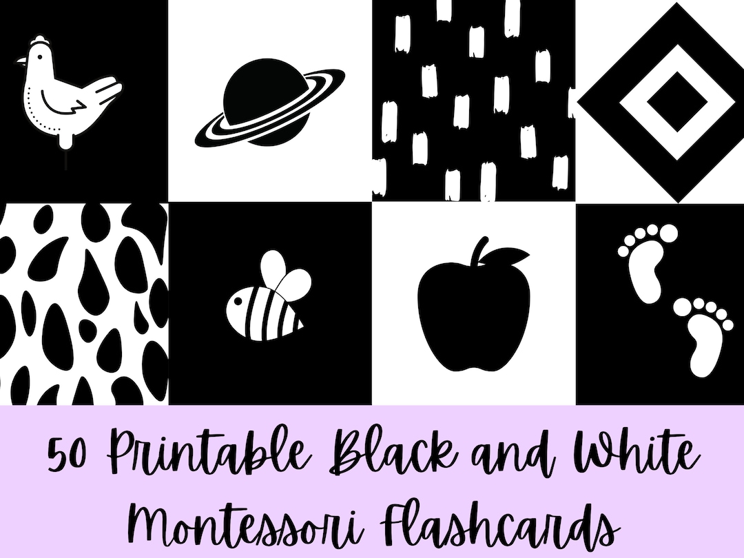 50 Printable Black & White Montessori Flashcards | High Contrast Visual ...
