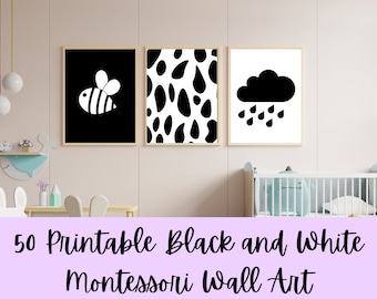 50 Printable Black & White Montessori Flashcards | High Contrast Visual ...