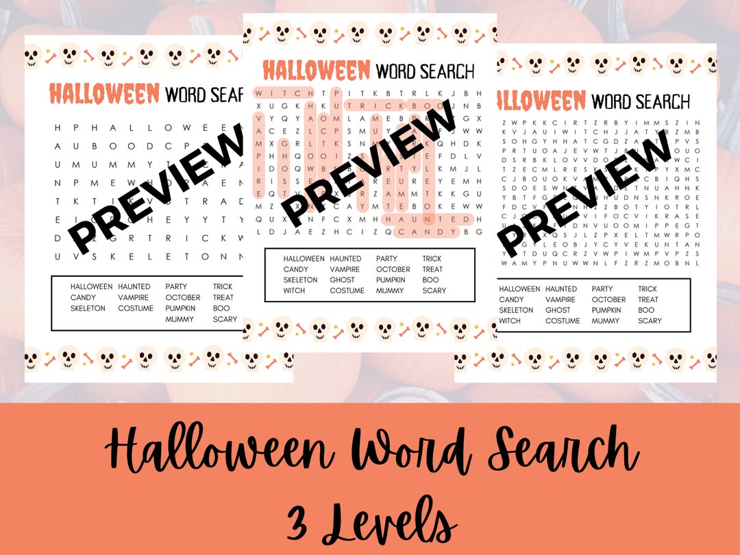 Halloween Word Search 3 Levels | Halloween Party Games | for Kids ...