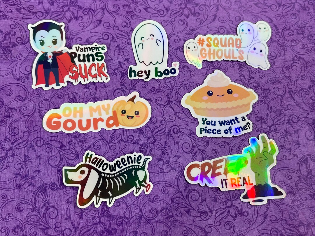 Holographic Halloween Pun Sticker Pack Vinyl Stickers - Etsy