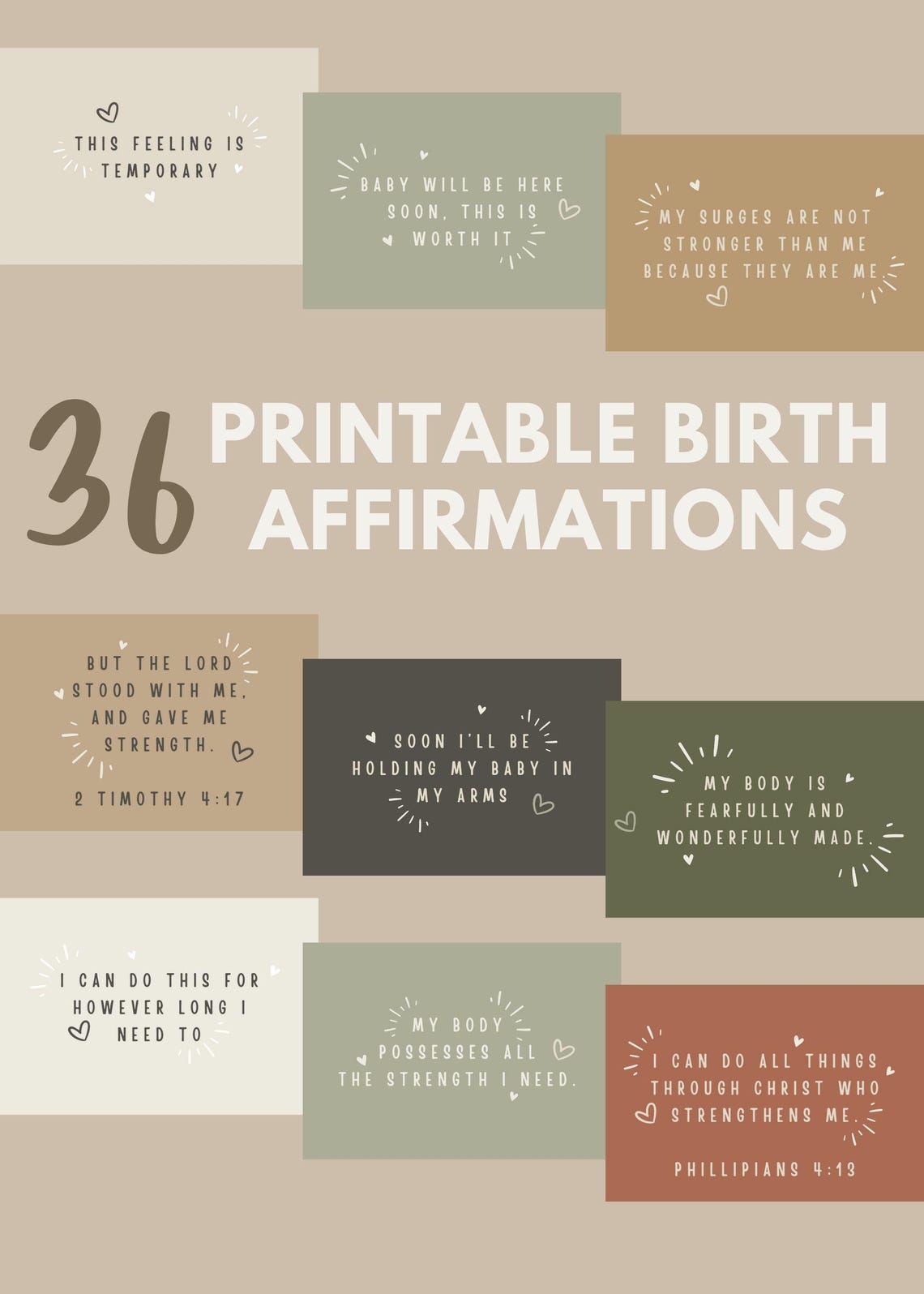 Christian Birth Affirmation Cards for Home Birth or VBAC Calming Boho ...