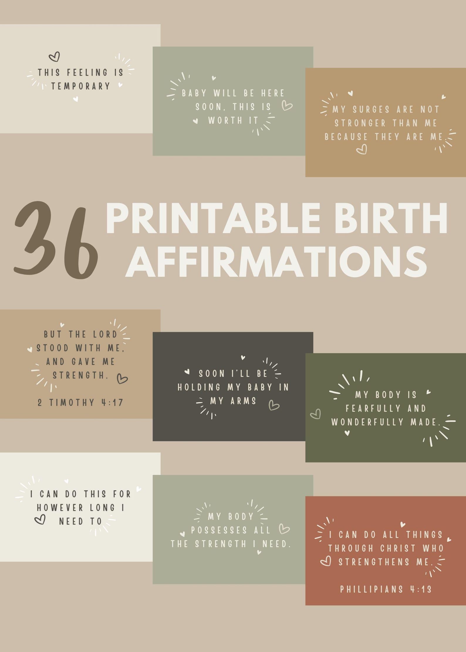 Christian Birth Affirmation Cards for Home Birth or VBAC Calming Boho ...