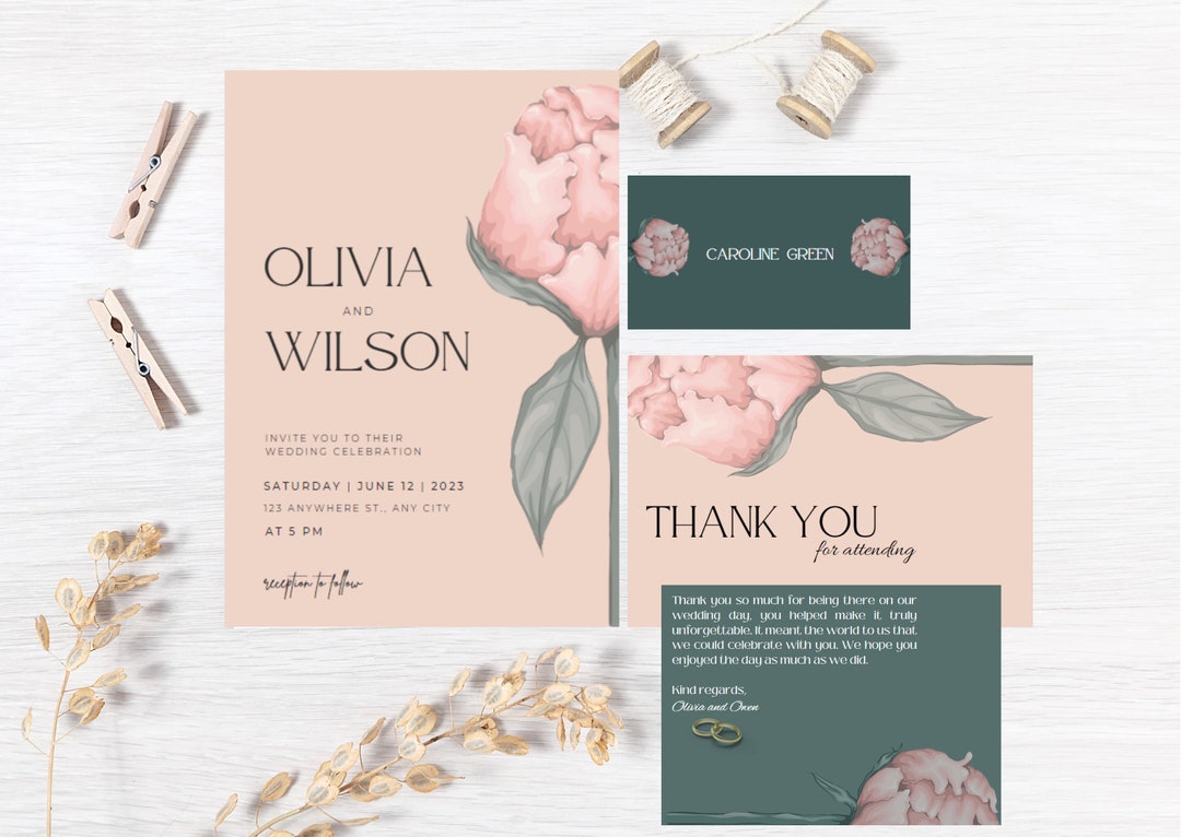 Modern Printable Wedding Materials - Invitation, Thank You Letter ...