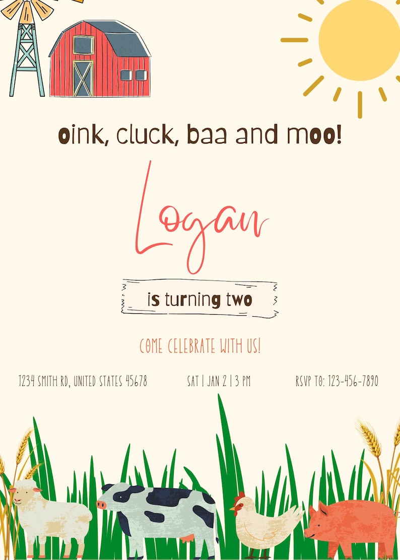 Oink, Cluck, Baa, and Moo. Look Who’s Turning 2! - Etsy