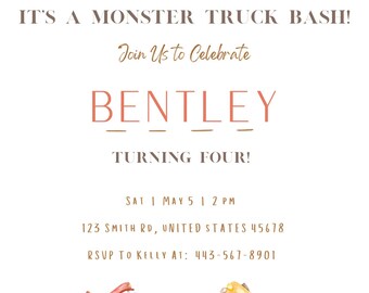 Rev up the Fun Monster Truck Birthday Digital Invite - Etsy