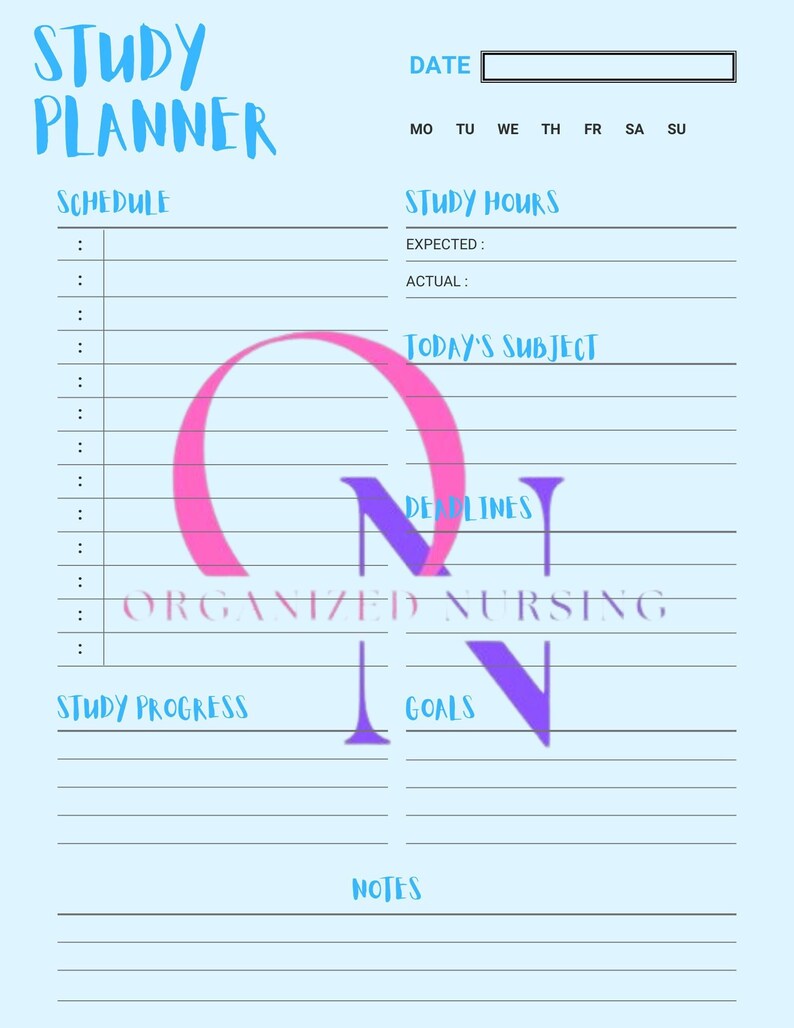 Study Planner Template (blue) - Etsy