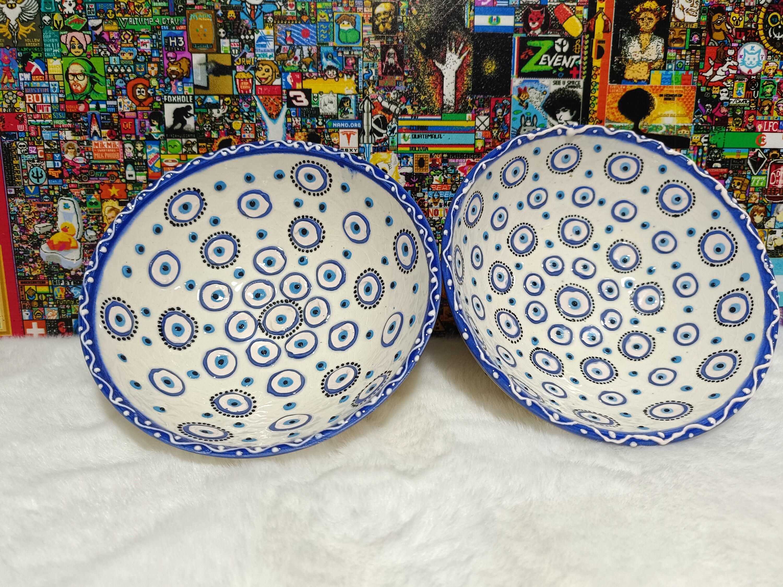 Turkish Ceramic Bowls . Large Natural Bowl . Evil Eve Bowls. Handmade ...