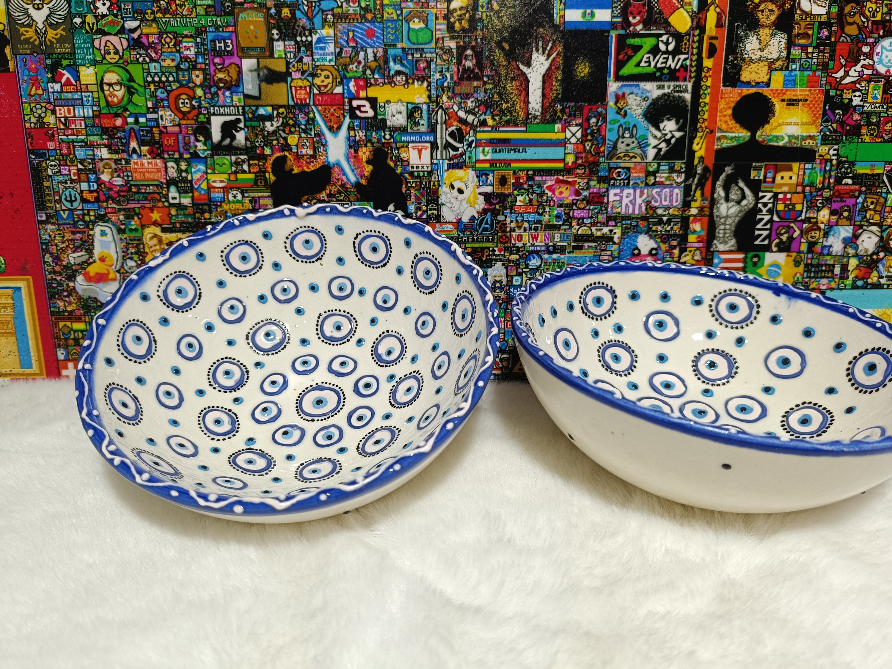 Turkish Ceramic Bowls . Large Natural Bowl . Evil Eve Bowls. Handmade ...