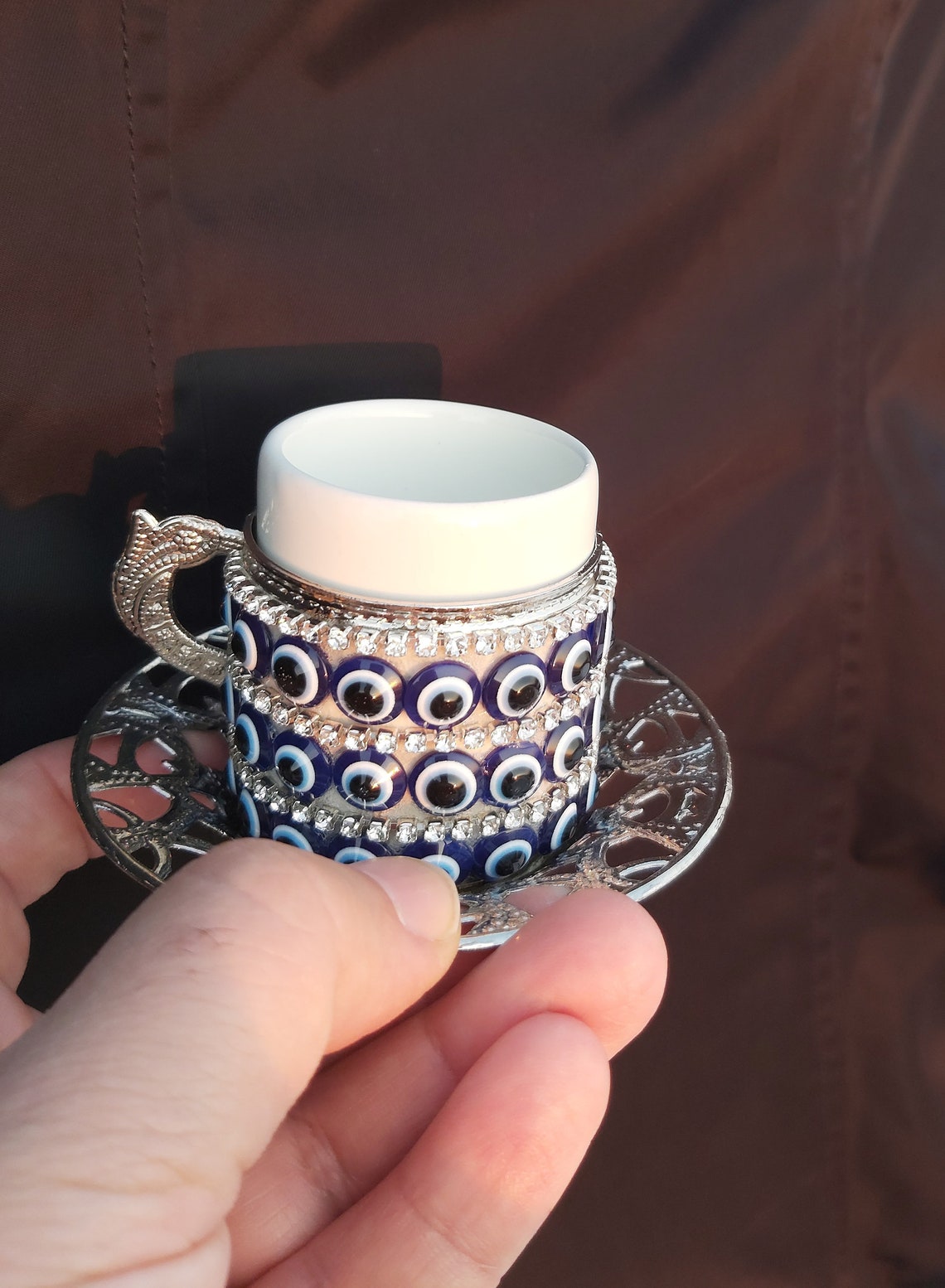 Evil Eye Cup and Saucer,women's Day Gift,beautiful Crystal Coated Evil ...