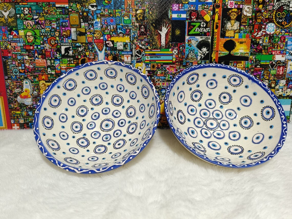 Turkish Ceramic Bowls . Large Natural Bowl . Evil Eve Bowls. Handmade ...