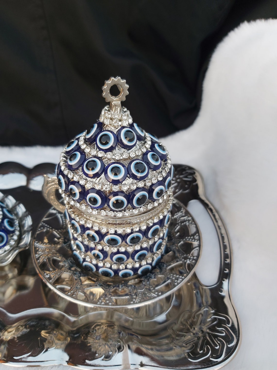 Evil Eye Cup and Saucer,women's Day Gift,beautiful Crystal Coated Evil ...