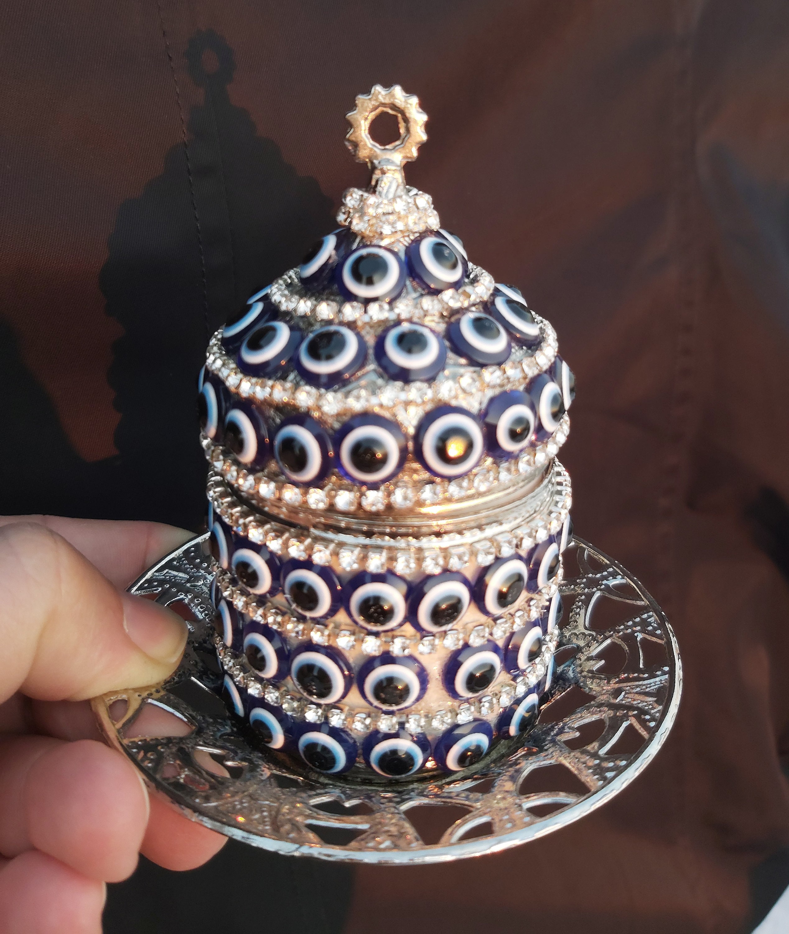 Evil Eye Cup and Saucer,women's Day Gift,beautiful Crystal Coated Evil ...