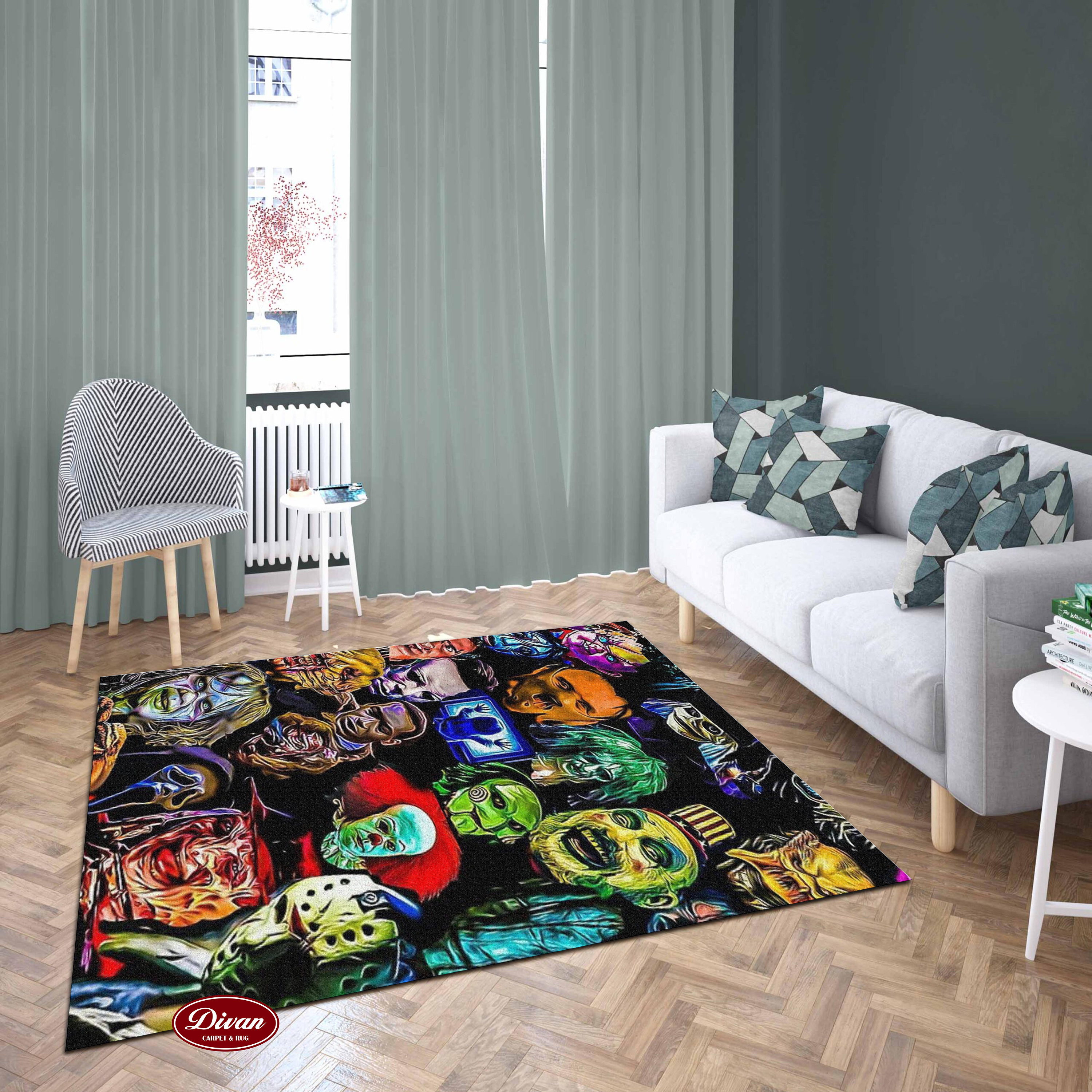 Horror Movie Rug,halloween Rug, Horror Movie Characters Area Rug, Rugs ...