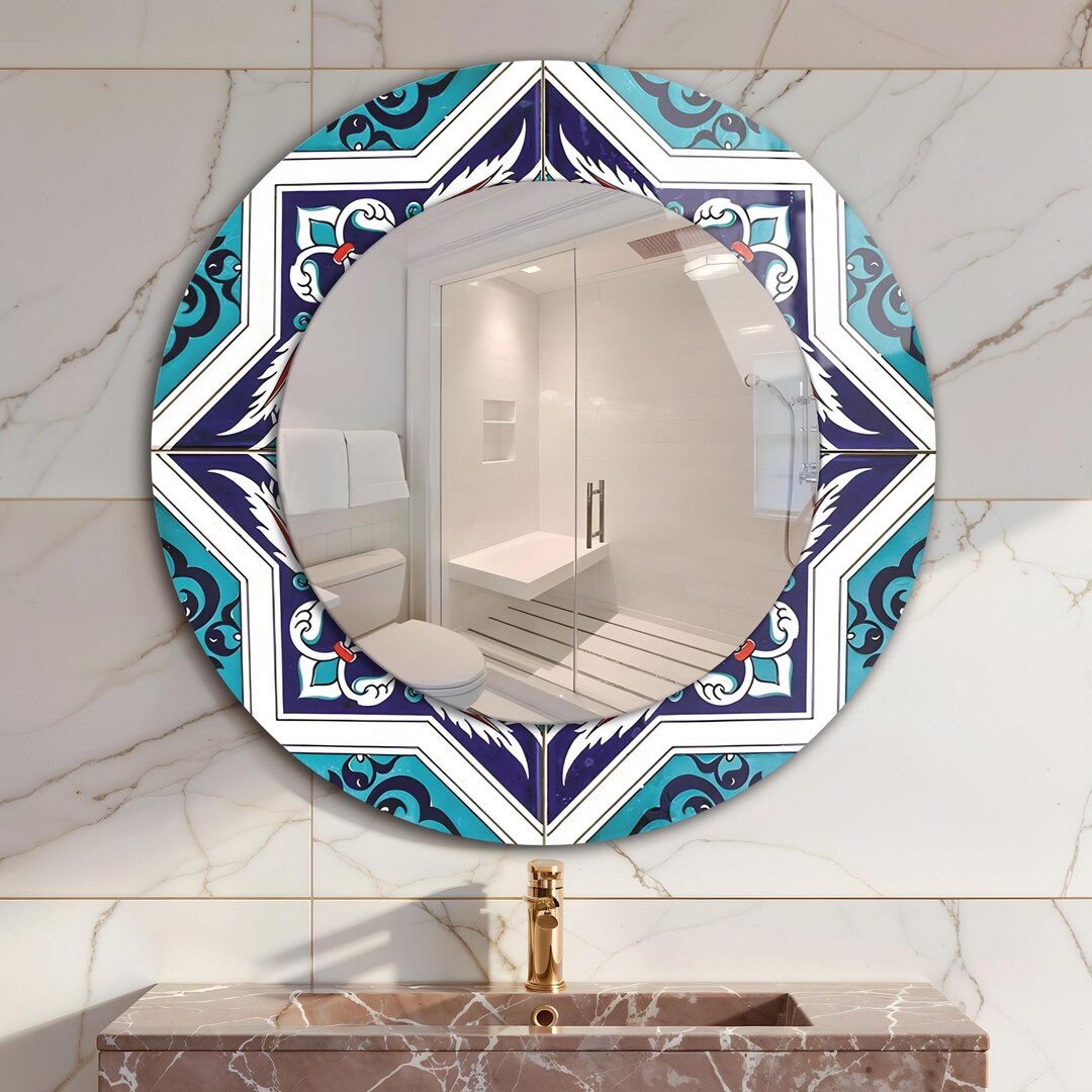 Turkish Tile Round Mirror: Tempered Glass, Modern Wall Decor - Etsy