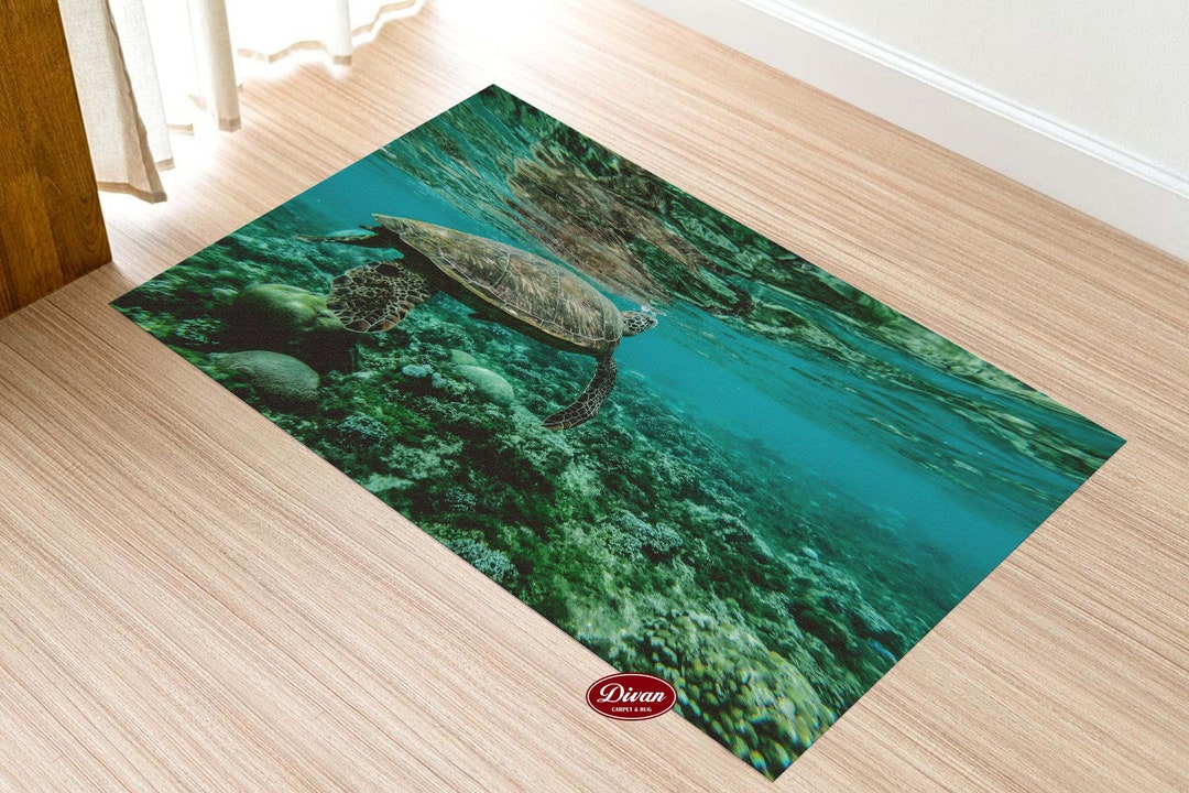 Turtle Rugs, Sea Turtle Area Rugs, Abstract Sea Turtle Rug, Aqua Area ...