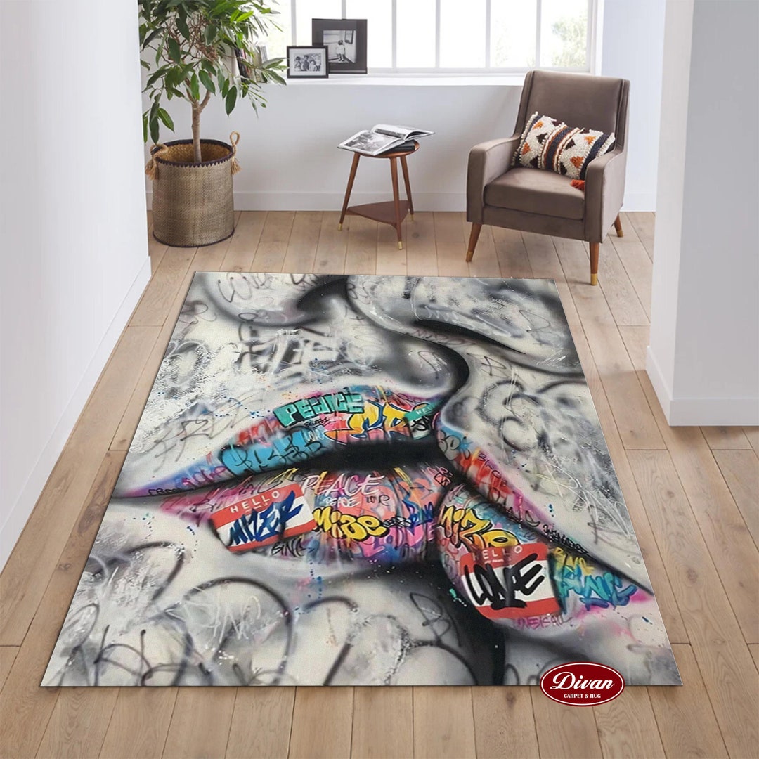 Kiss Graffiti, Modern Rug, Love Rug, Custom Rug, Area Rug, Customized ...