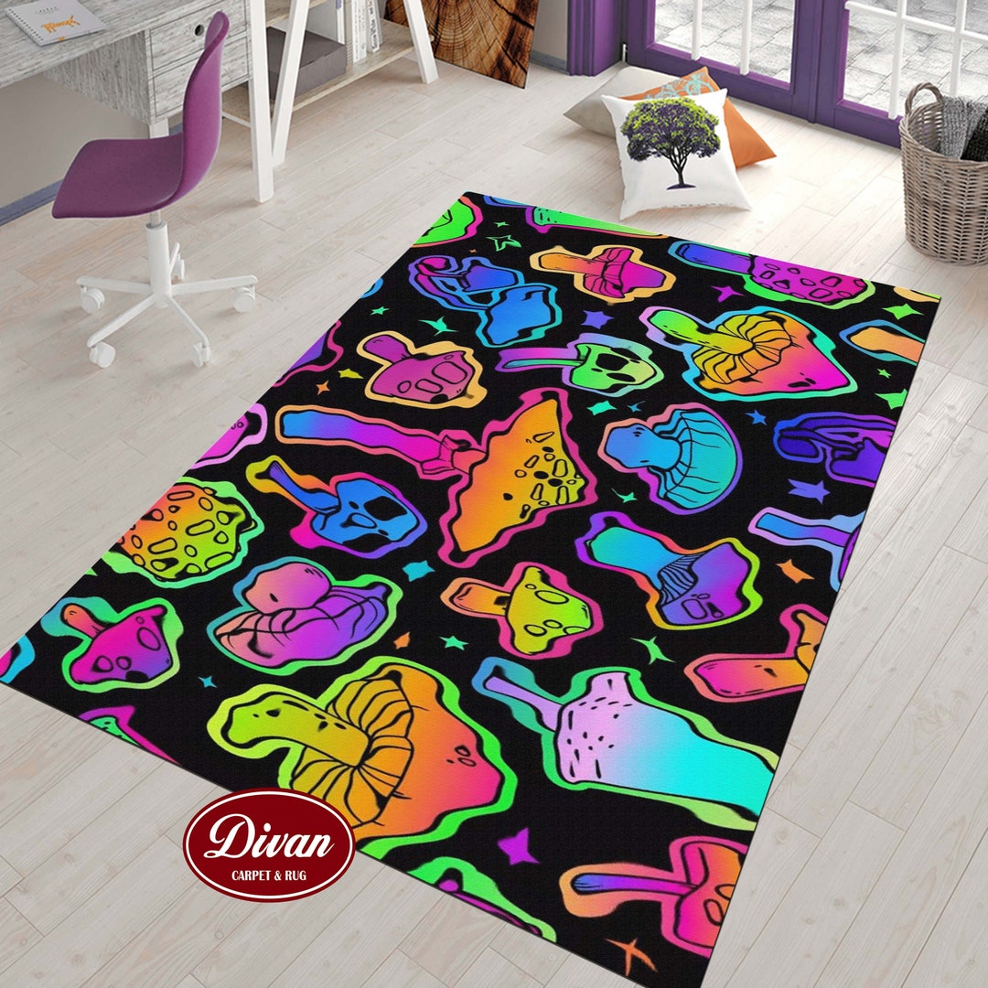 Colorful Mushroom Rug , Colorful Hippy Carpet for Bedroom, Bohemian Rug ...
