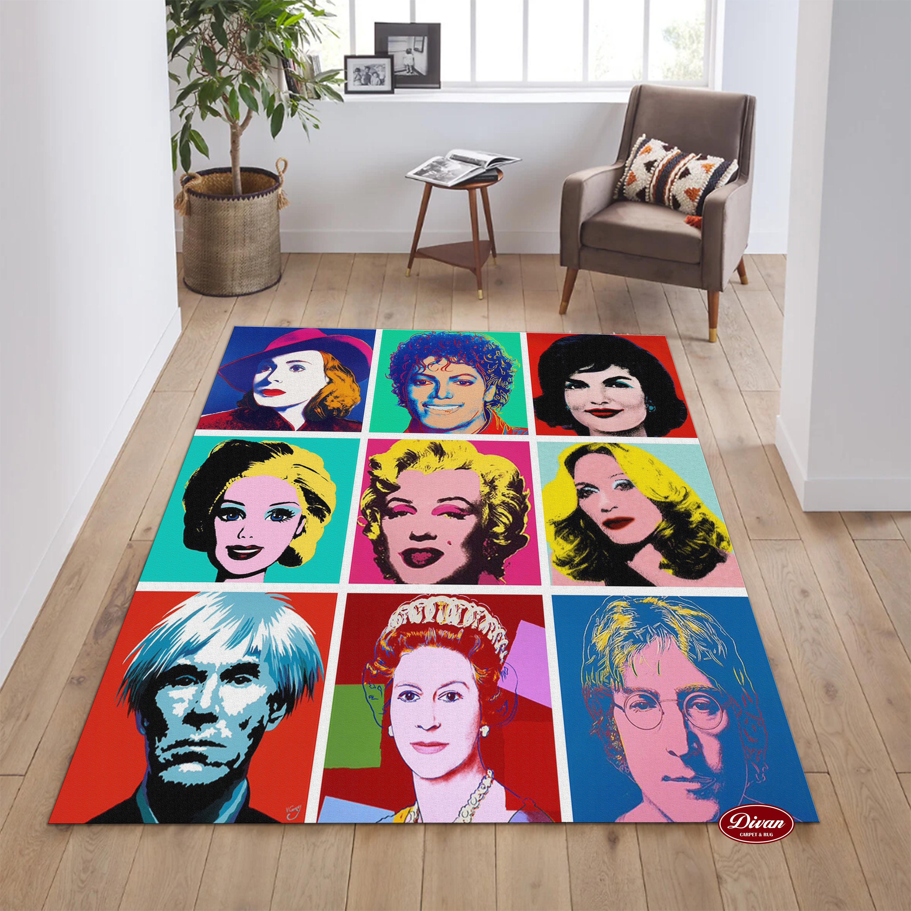 Pop Art, Marilyn Monroe, Queen Elizabeth Rug, MJ, Pop Art Rug, Graffiti ...