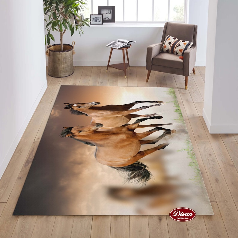 Horse Rug, Running Horses Rug, Ethnic Rug, Salon Decor, Pattern Rug ...