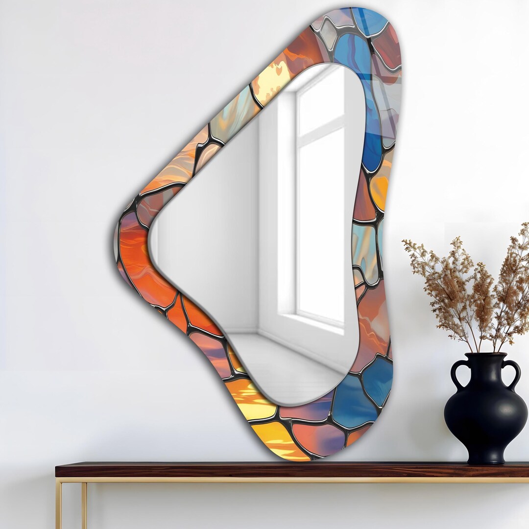 Espelho assimétrico com aparência de vitral – Decoração de parede ...