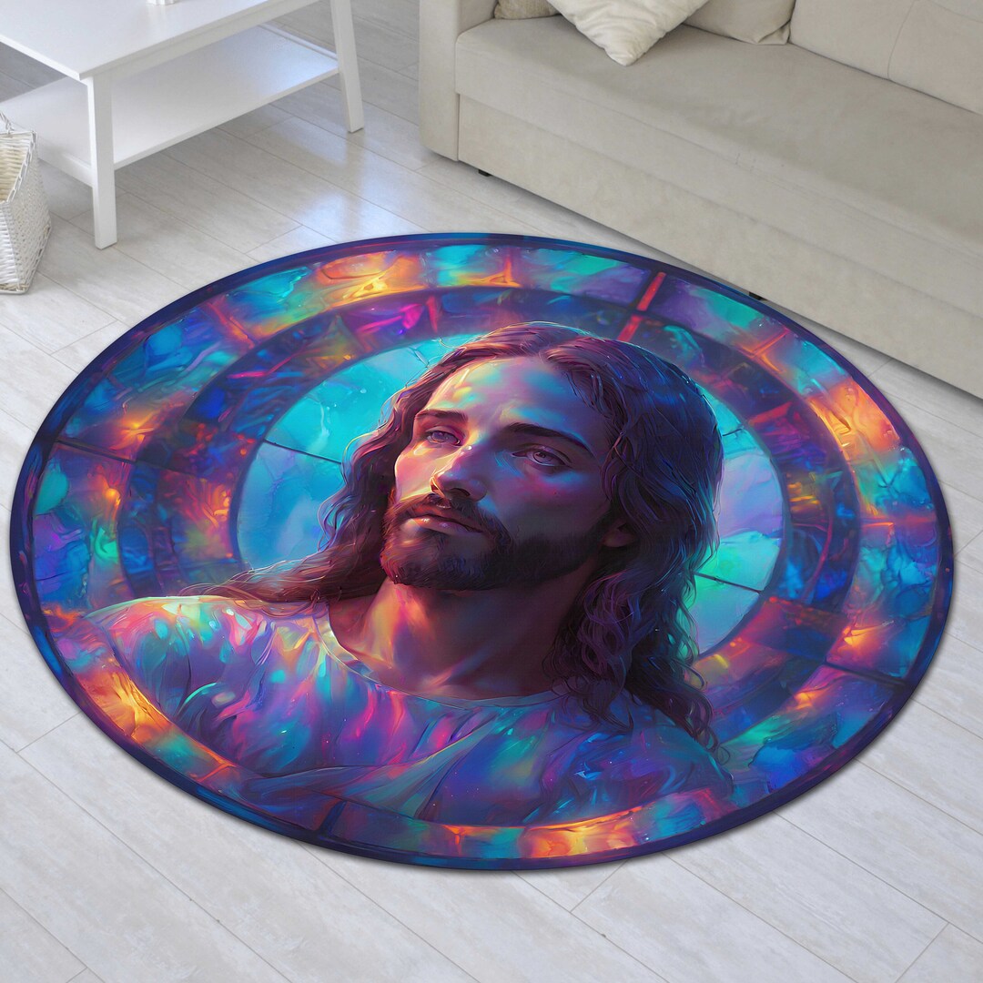 Jesus Rug, Round Rug, Christian Rug, Messiah Rug, Religious Rug, Gift ...